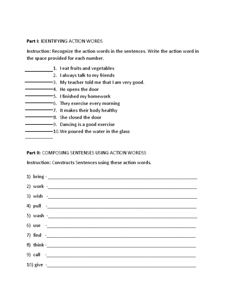 Part I: Identifying Action Words | PDF | Wellness