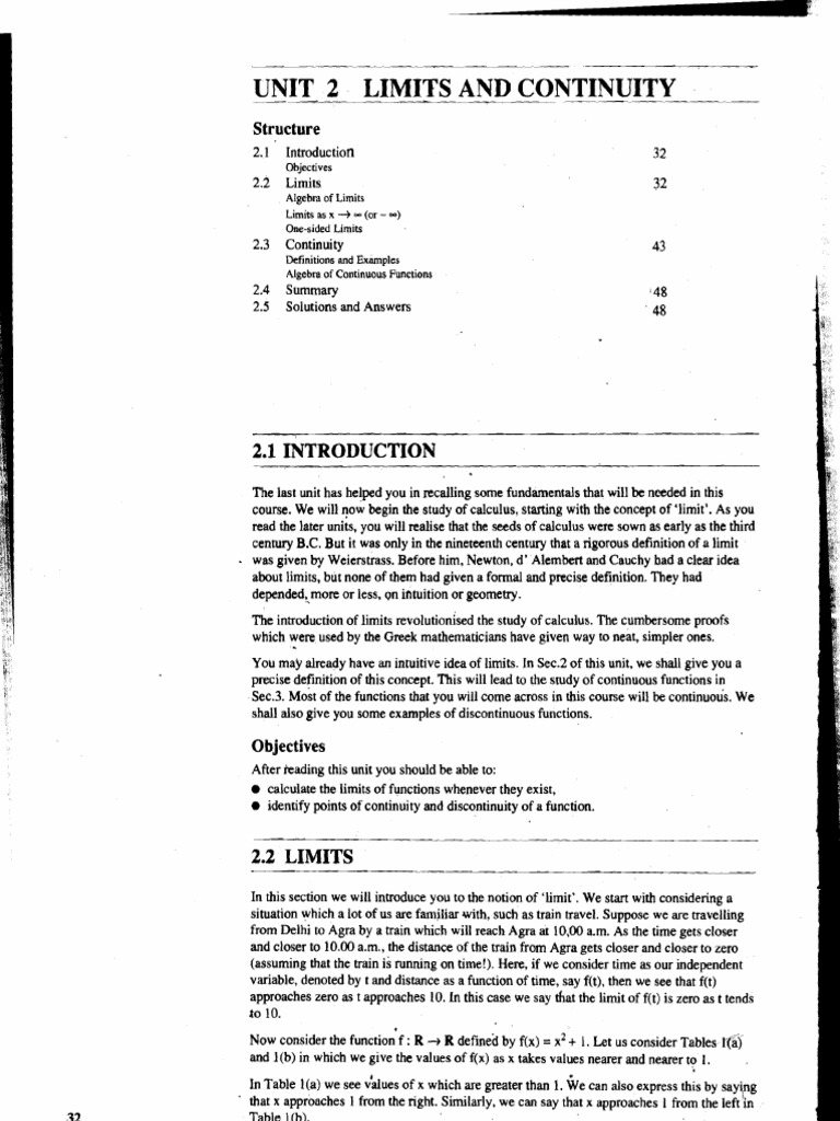 Unit 2 Limits And Continuity Structure Pdf Continuous Function Function Mathematics