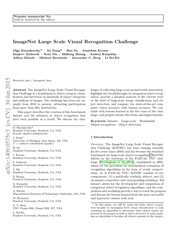 ImageNet Large Scale Visual Recognition Challenge PDF | PDF | Statistical Classification ...