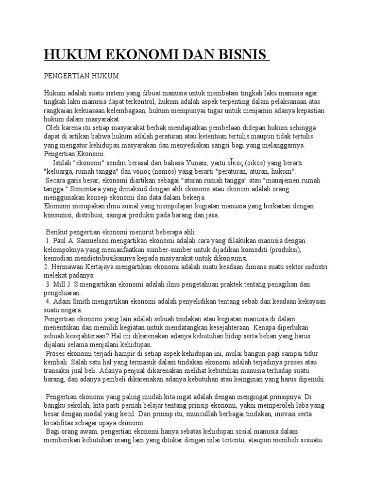 Hukum Ekonomi Dan Bisnis | PDF | Ilmu Sosial