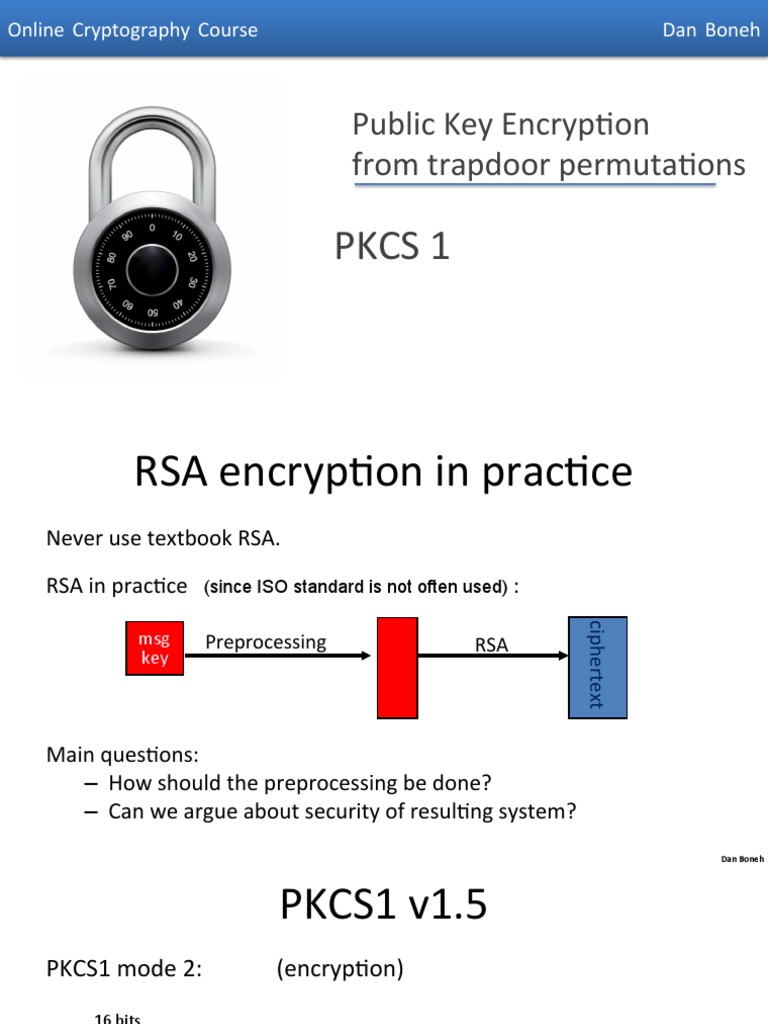 Pkcs 1: Public Key Encryp4on From Trapdoor Permuta4ons | PDF | Cryptography | Secure Communication