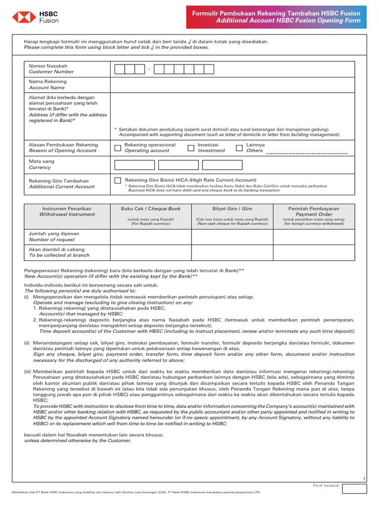 Formulir Pembukaan Rekening Tambahan Bisnis Ritel Retail Business ...