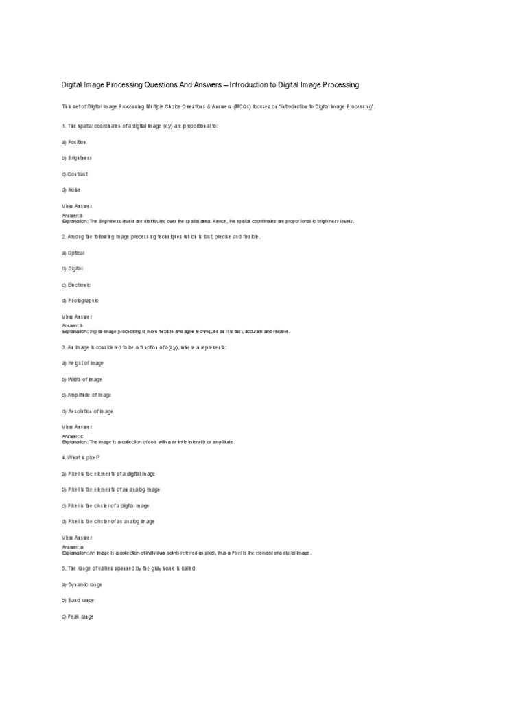Digital Image Processing Questions and Answers - Introduction To ...