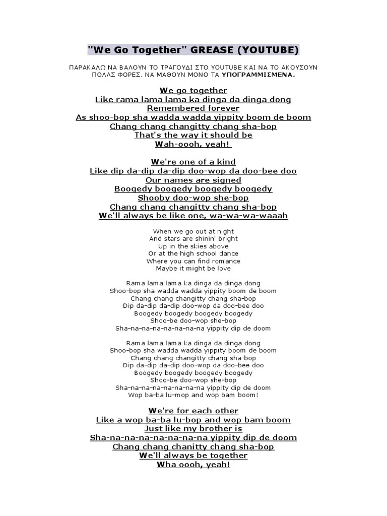 We Go Together Lyrics | PDF