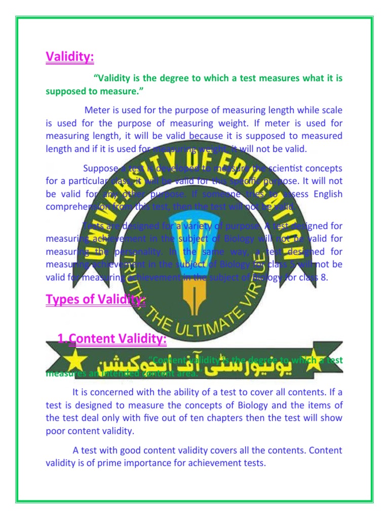 Validity:: "Validity Is The Degree To Which A Test Measures What It Is ...