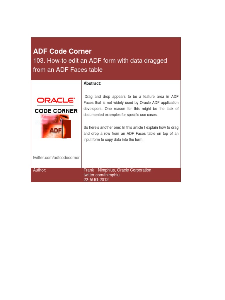 ADF Code Corner: 103. How-To Edit An ADF Form With Data Dragged From An ...