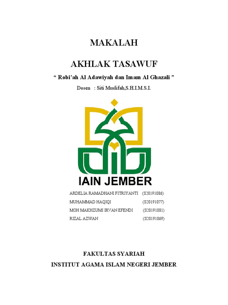 Makalah Tasawuf Robiah Al Adawiyah Dan Imam Al Ghazali | PDF