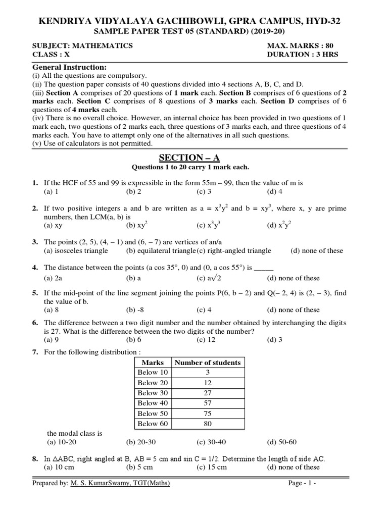 Kendriya Vidyalaya Gachibowli, Gpra Campus, Hyd-32: Sample Paper Test ...