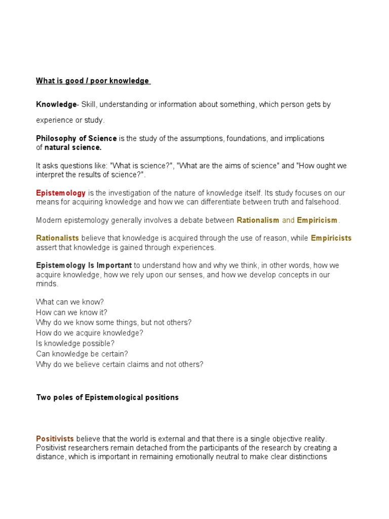 What Is Good / Poor Knowledge Knowledge-Skill, Understanding or ...