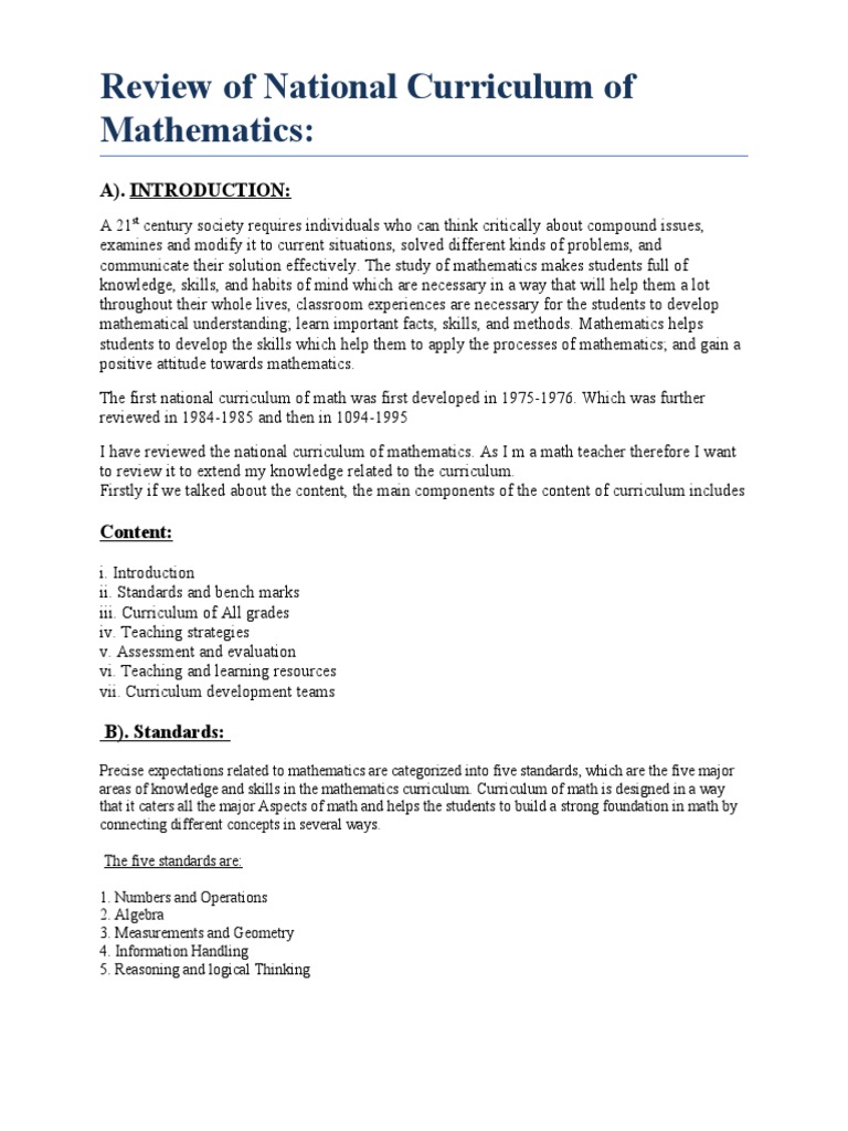 Review of National Curriculum of Mathematics:: A) - Introduction | PDF ...