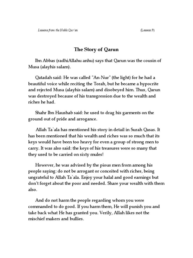 The Story of Qarun | PDF | Moses In Islam | Sin