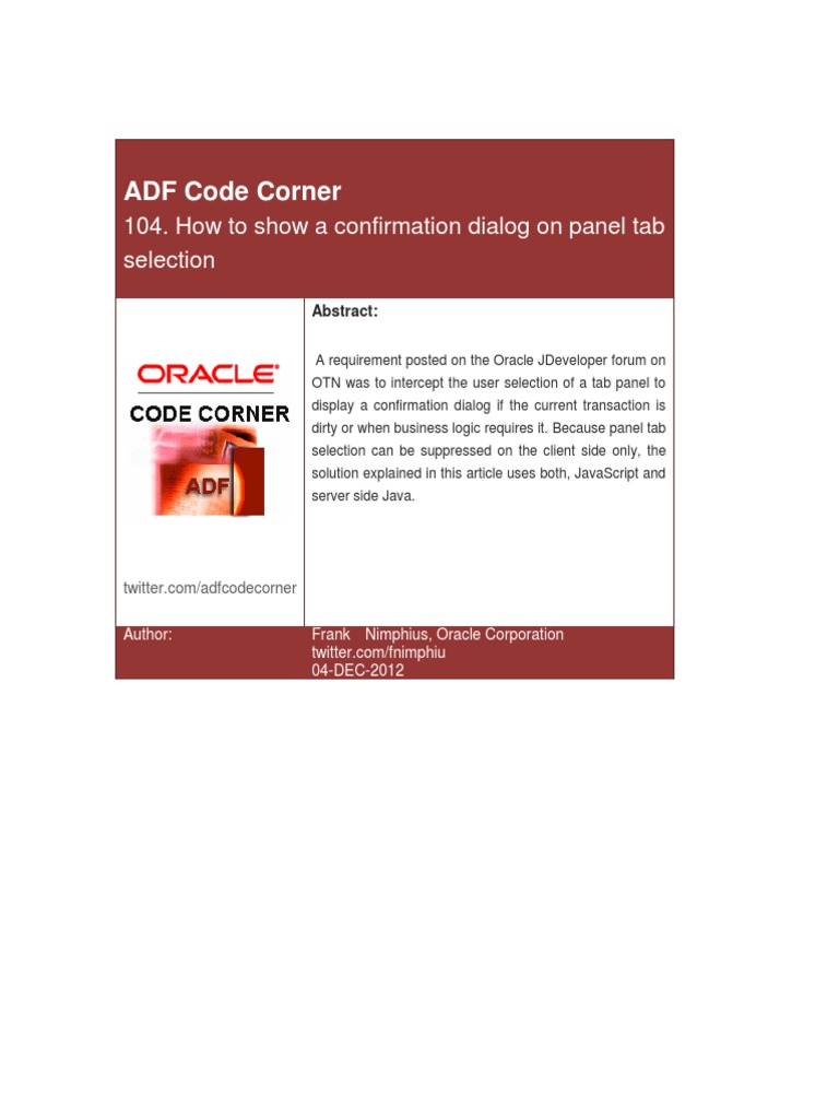 ADF Code Corner: 104. How To Show A Confirmation Dialog On Panel Tab ...