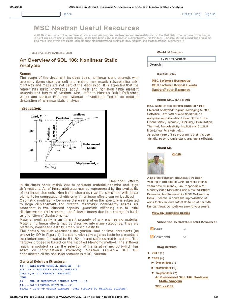 MSC Nastran Useful Resources - An Overview of SOL 106 - Nonlinear ...