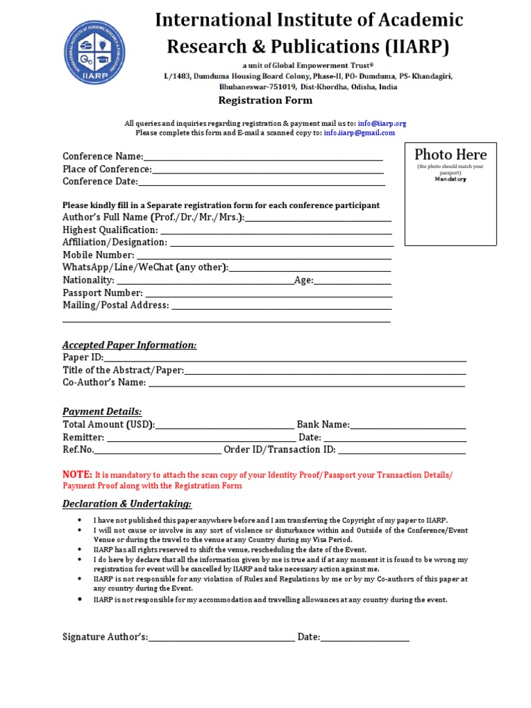 Registration Form IIARP | PDF | Government And Personhood | Government