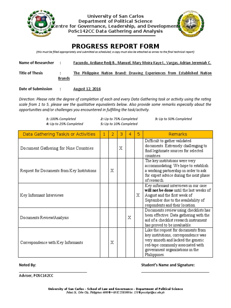 Progress Report Form: Document Gathering For Nine Countries | PDF ...