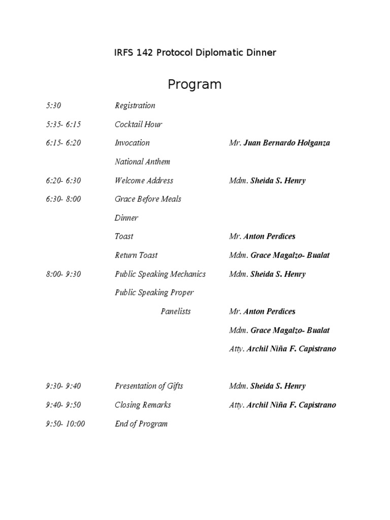 Diplomatic Dinner Program | PDF