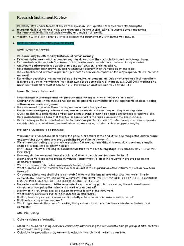 Pre-Testing Reminders For Research Instruments | PDF | Validity ...