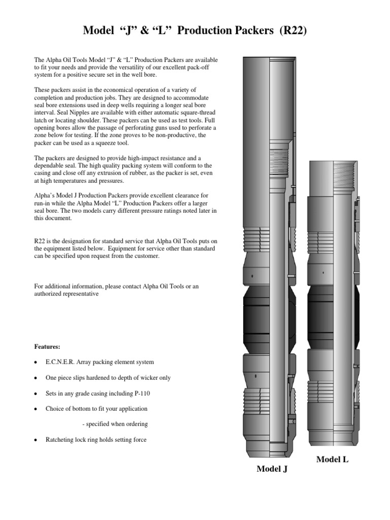 Model "J" & "L" Production Packers (R22) | PDF | Casing (Borehole ...