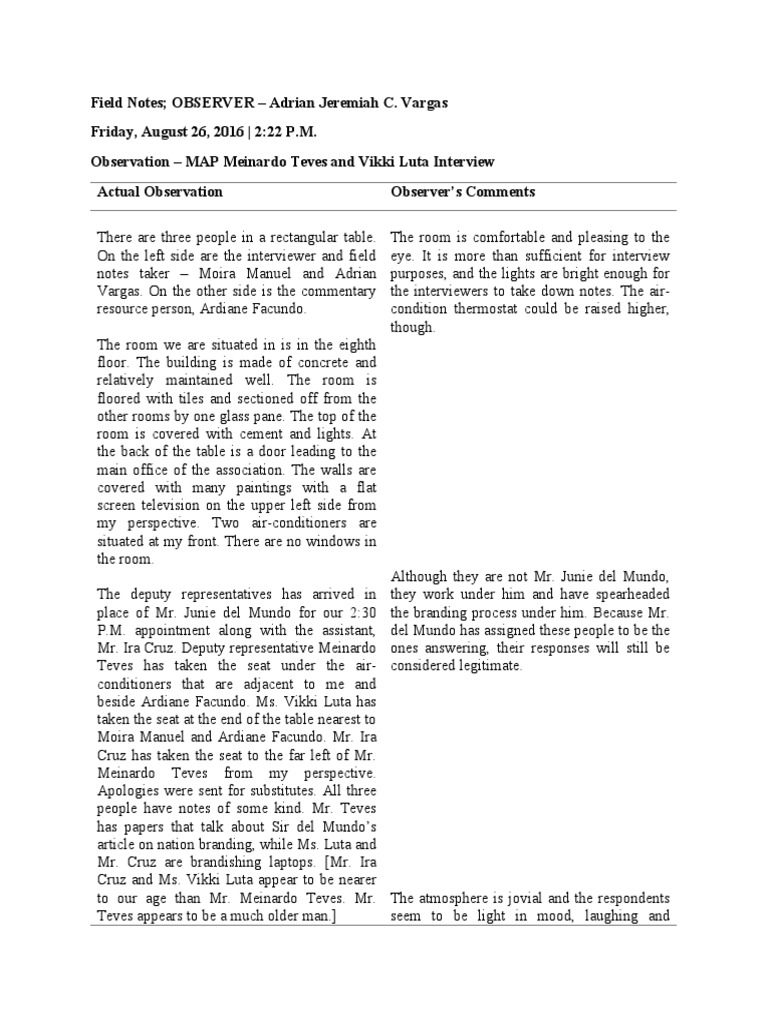 Field Notes MAP | PDF | Question | Human Communication