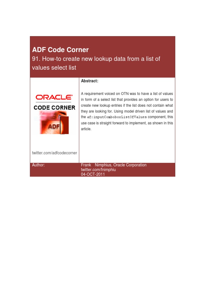 ADF Code Corner: 91. How-To Create New Lookup Data From A List of ...