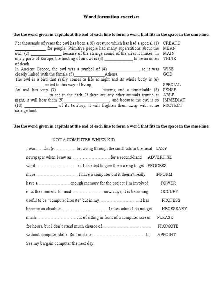 Word Formation Exercises Guide | PDF | Games & Activities