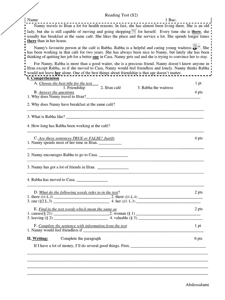 Reading Test (S2) Name 1 Bac | PDF