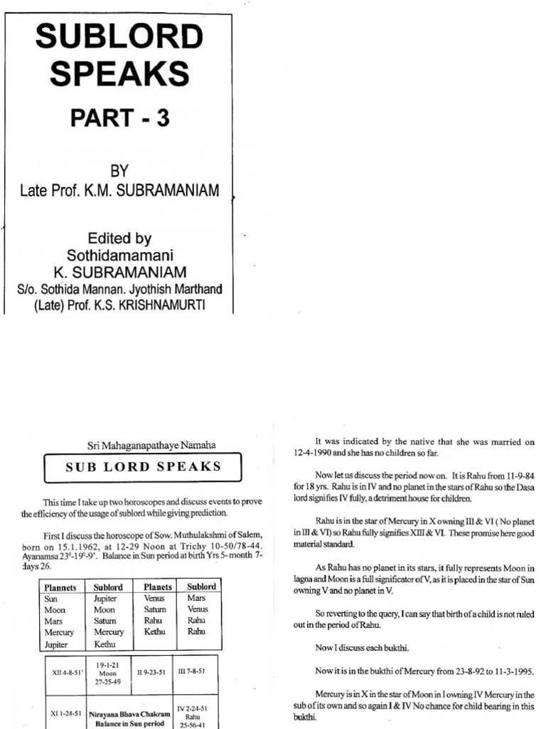 Sub Lord Predictions in KP Astrology | PDF | Astrology | Planets Of The ...