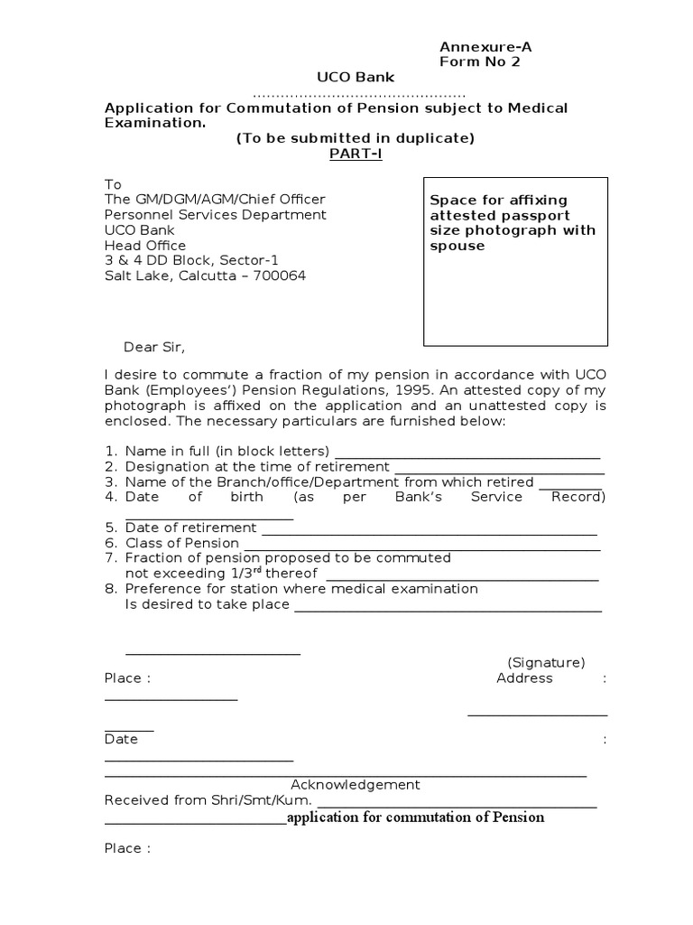 Annexure-A Form No 2 UCO Bank Application For Commutation of Pension ...