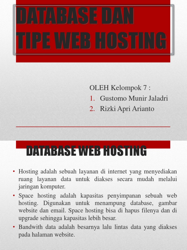 Presentasi Database Dan Tipe Web Hosting PDF | PDF