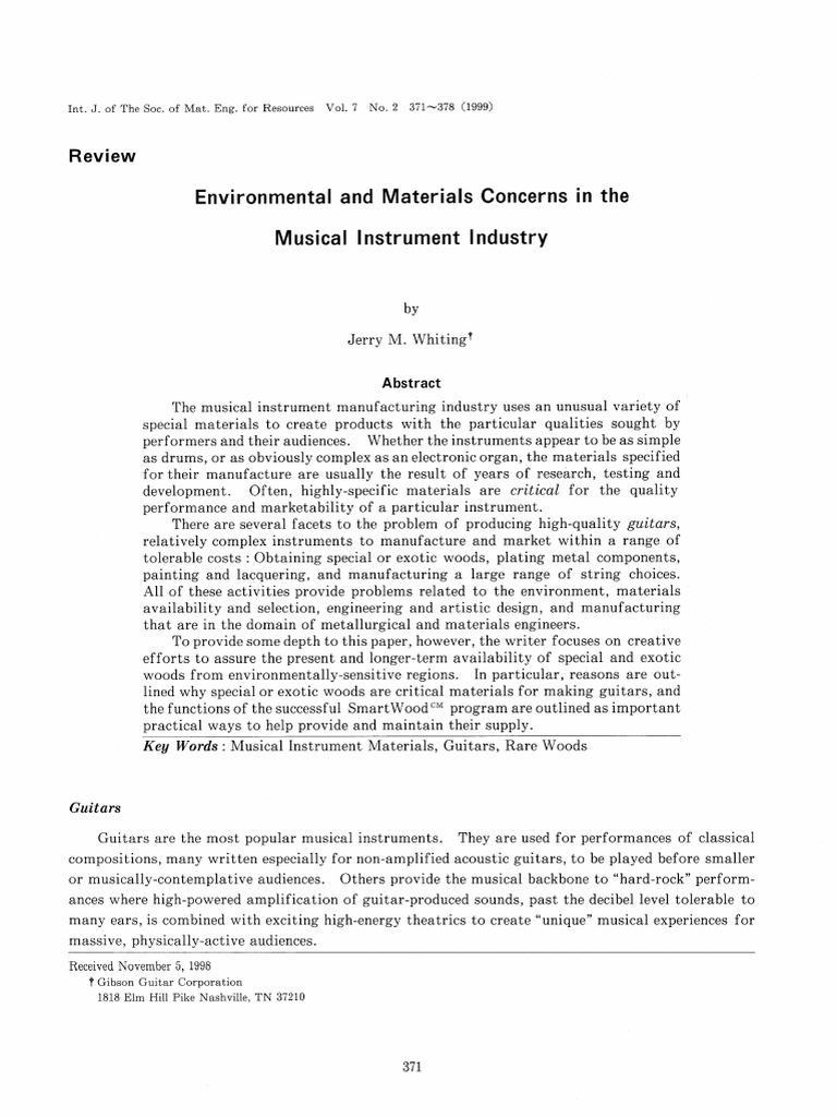 Environmental and Materials Concerns in The Musical Instrument Industry ...