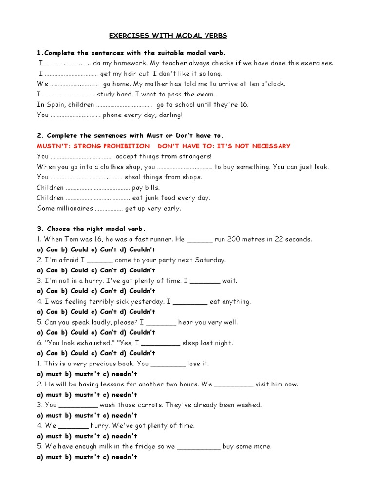 Exercises With Modal Verbs PDF | PDF