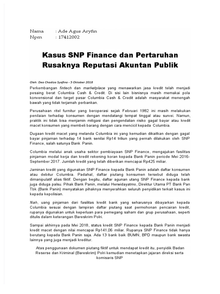 (PDF) Tugas 1 Kasus SNP Finance Dan Pertaruhan Rusaknya Reputasi ...