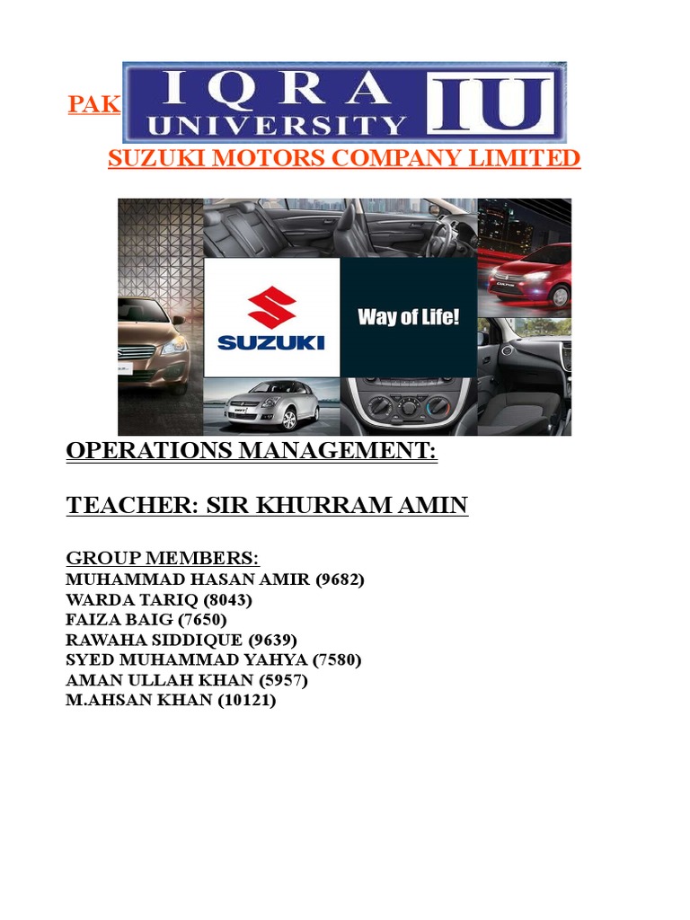 PAK Suzuki Motors Company Limited: Operations Management: Teacher: Sir ...