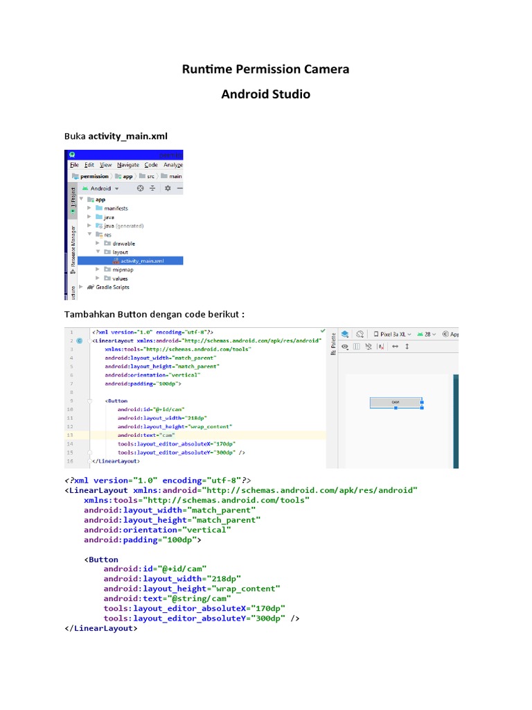 Runtime Permission Camera Android Studio: Buka Activity - Main - XML | Download Free PDF ...
