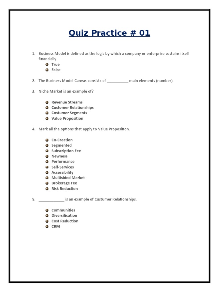 Quiz Practice Questions | PDF