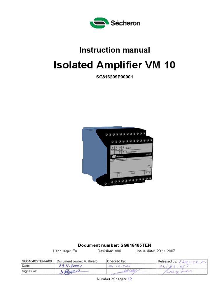 Isolated Amplifier VM 10: Instruction Manual | PDF | Power Supply ...