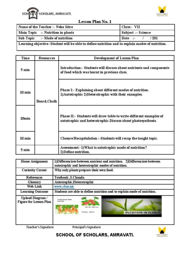 Lesson Plan No. 1: School of Scholars, Amravati | PDF | Lesson Plan ...