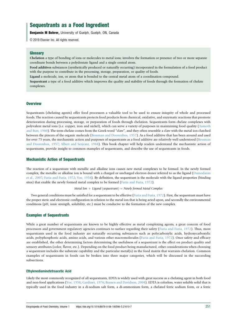 Sequestrants As A Food Ingredient: Glossary | PDF | Coordination ...