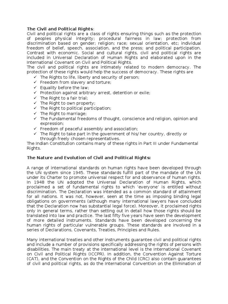 Civil and Political Rights | PDF | Freedom Of Speech | Human Rights