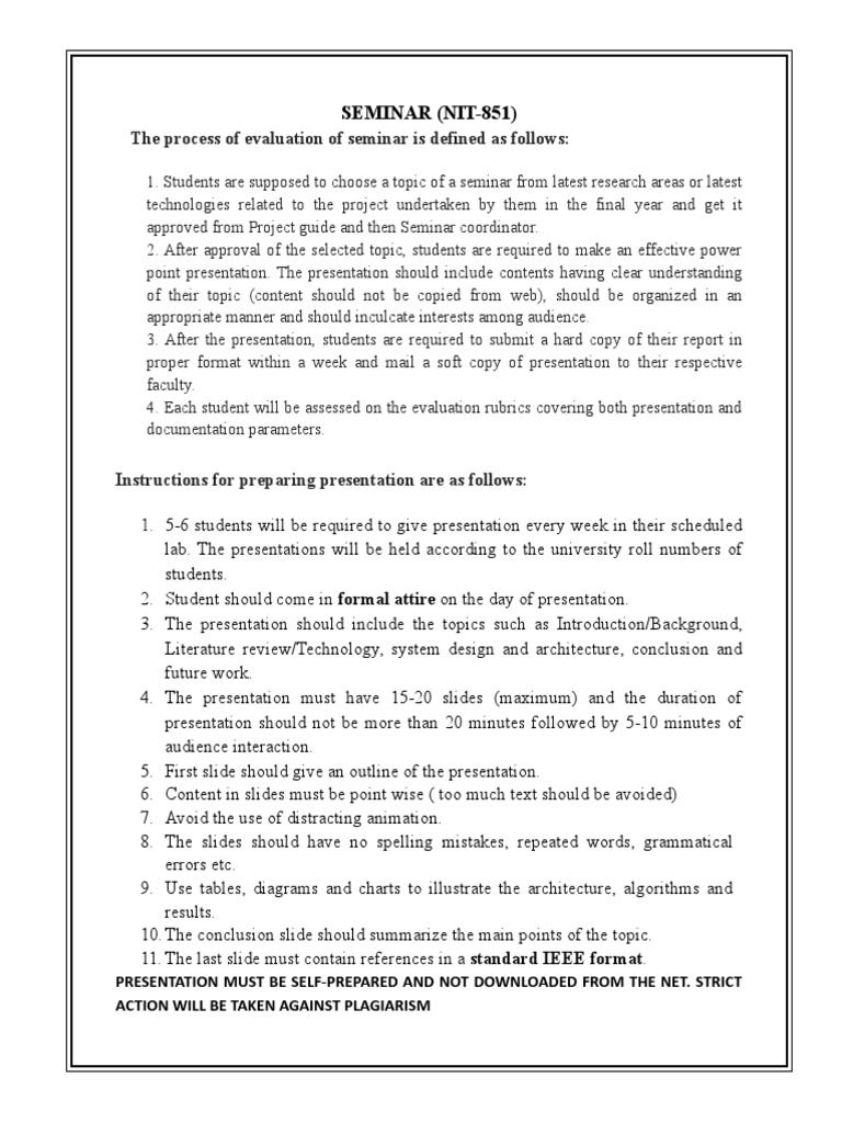 Seminar Presentation and Report Guidelines | PDF | Times New Roman ...