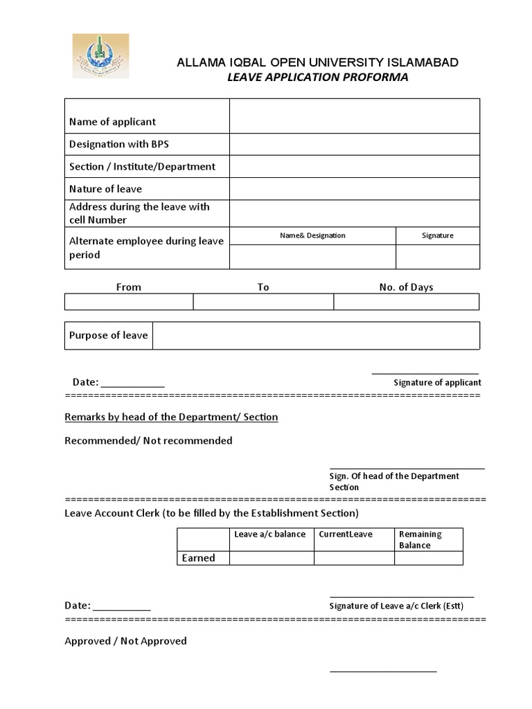 AIOU Leave Application Form | PDF