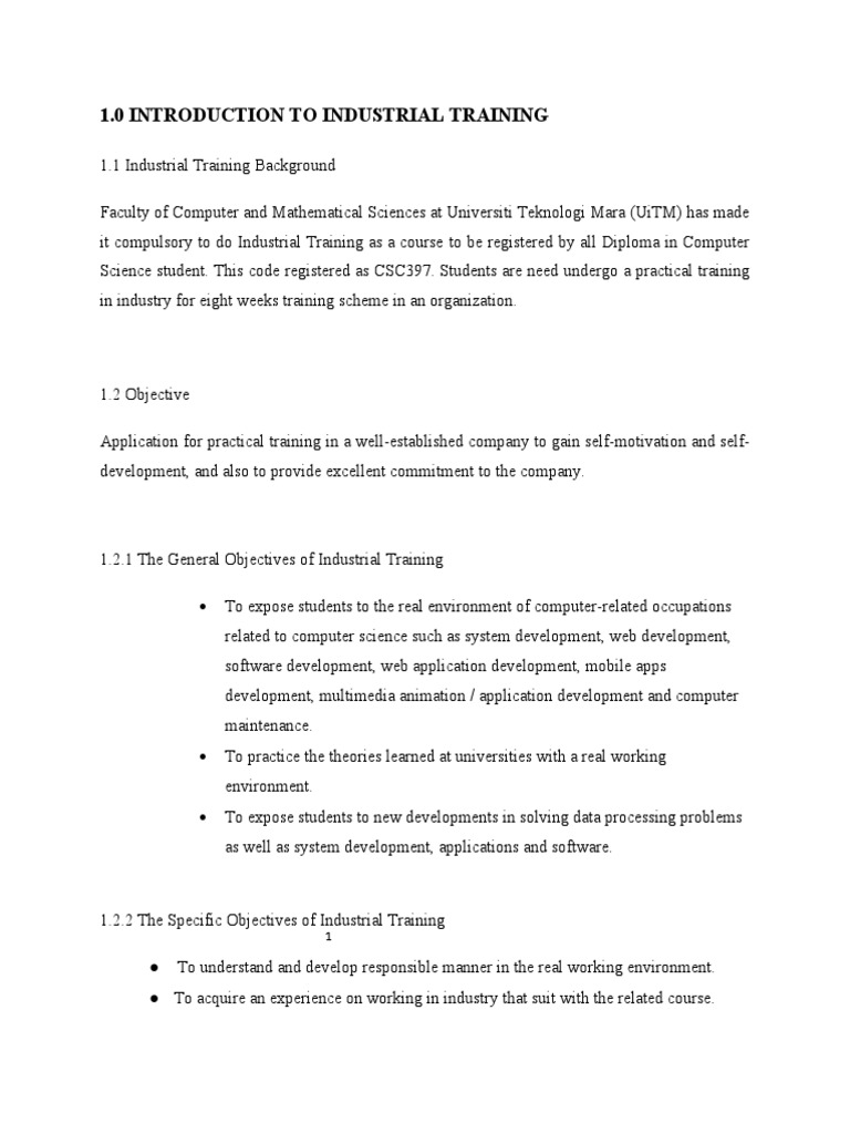 1.0 Introduction To Industrial Training | Software Development ...