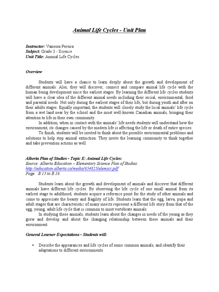 Unit Plan - Animal Life Cycle PDF | PDF | Extinction | Life
