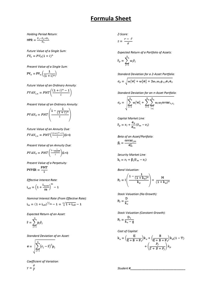 Fundamentals of Finance Formula Sheet | Download Free PDF | Present Value | Stock Valuation