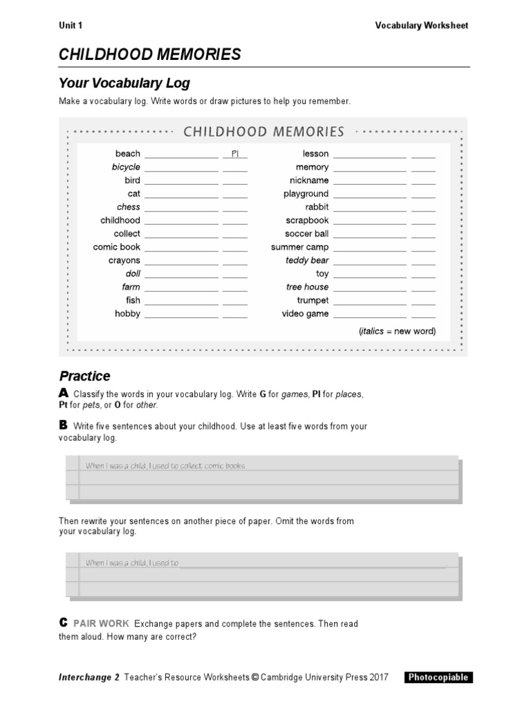 Interchange5thEd Level2 Unit01 Vocabulary Worksheet | PDF | Language Arts & Discipline