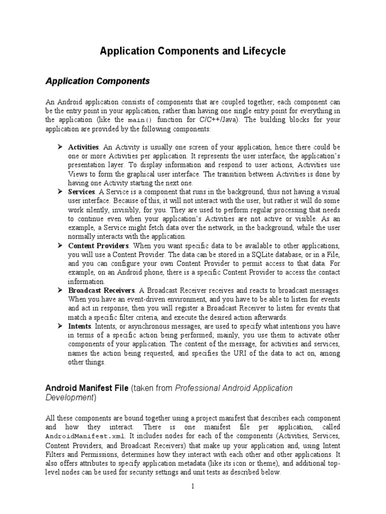05 - Application Components and Lifecycle - Mihai | PDF | Android (Operating System) | Graphical ...