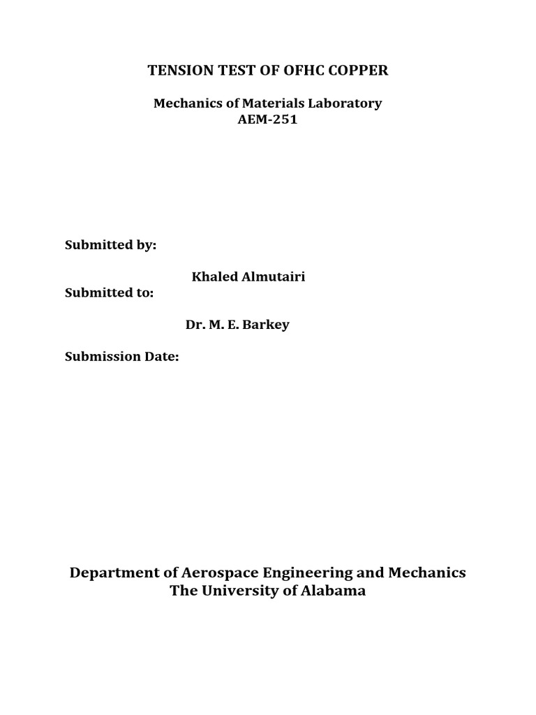 Tension Test of Ofhc Copper | PDF | Ultimate Tensile Strength ...
