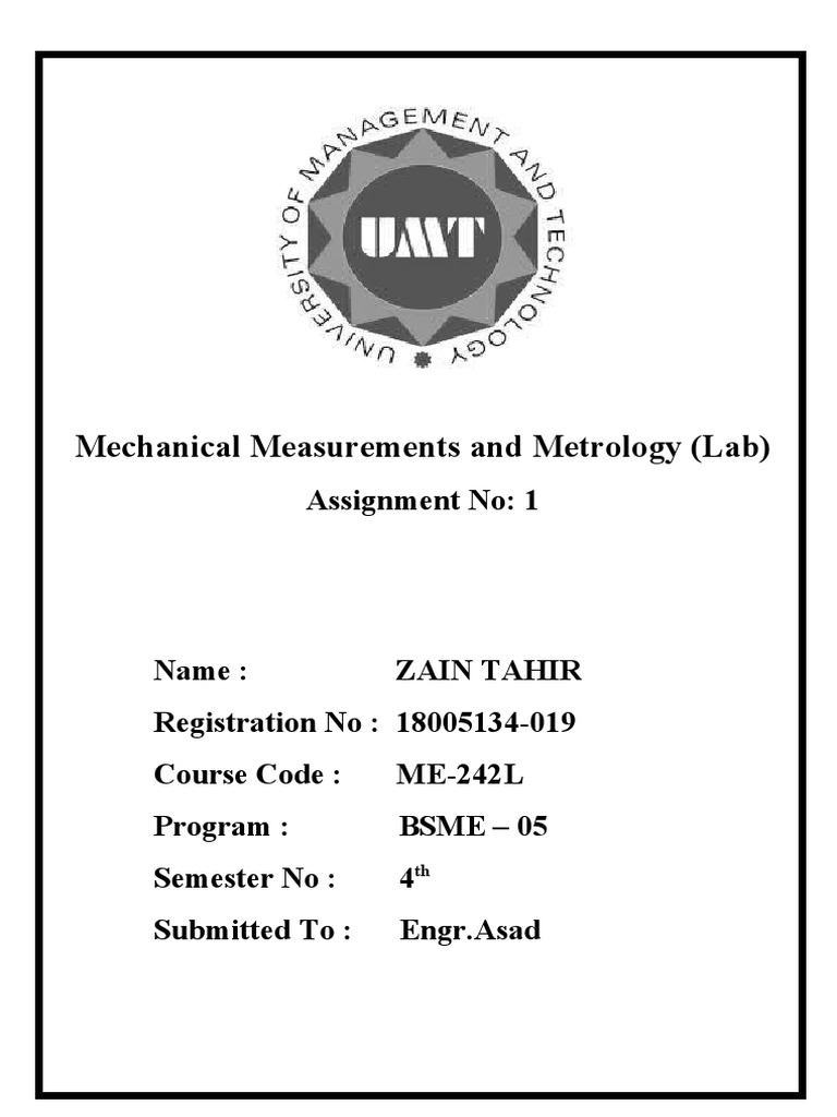 Mechanical Measurements and Metrology (Lab) : Assignment No: 1 | PDF