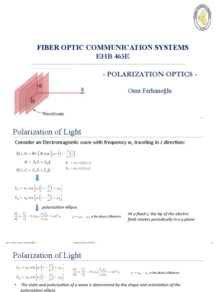 EHB465E Lecture 5 - Polarization Optics | PDF | Polarization (Waves ...