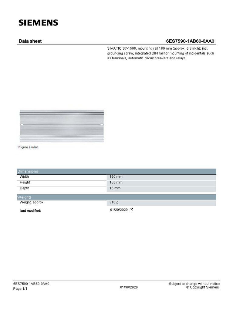 Data Sheet 6ES7590-1AB60-0AA0: Dimensions | PDF